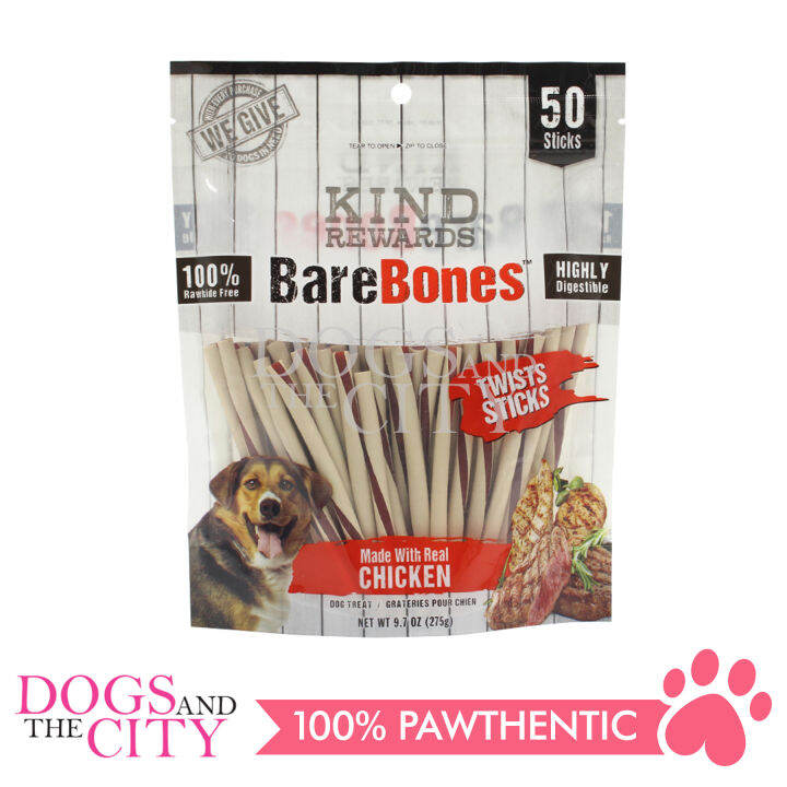 KIND REWARDS 9636 Bare Bones 50pcs Twist Sticks Chicken Flavor 100% ...