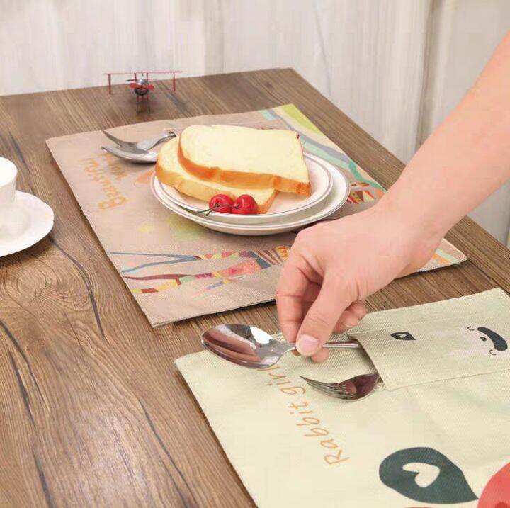 Cute Cotton Plate Mat Decoration Dining Table with Small Pocket ...