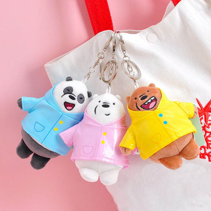 Cute We bare bears Plush key chains raincoat bears Panda Stuffed Doll Keychains Cartoon Grizzly ...