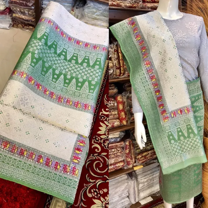 SAGE GREEN PANCA WARNA LIMAR / SONGKET TENUN ASLI PALEMBANG | Lazada Indonesia