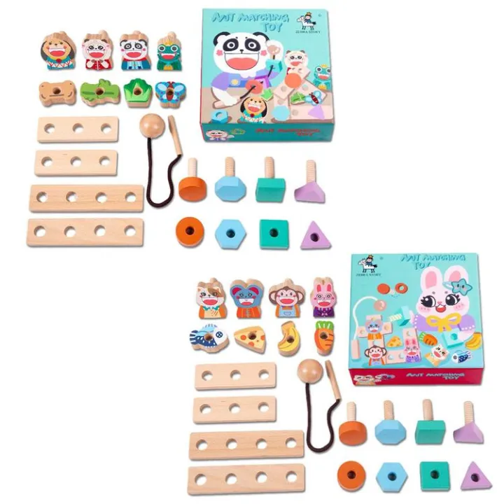 Threading Toys Wooden Lacing Bead Set Educational Stringing Toy ...