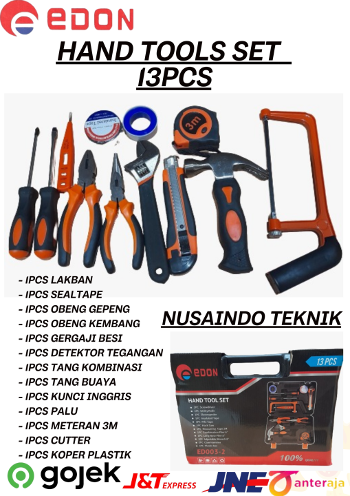EDON Hand Toolset / Tool Kit Set / Toolkit 13 PCS Toolbox EDON FULL lengkap EDON Peralatan Set ...