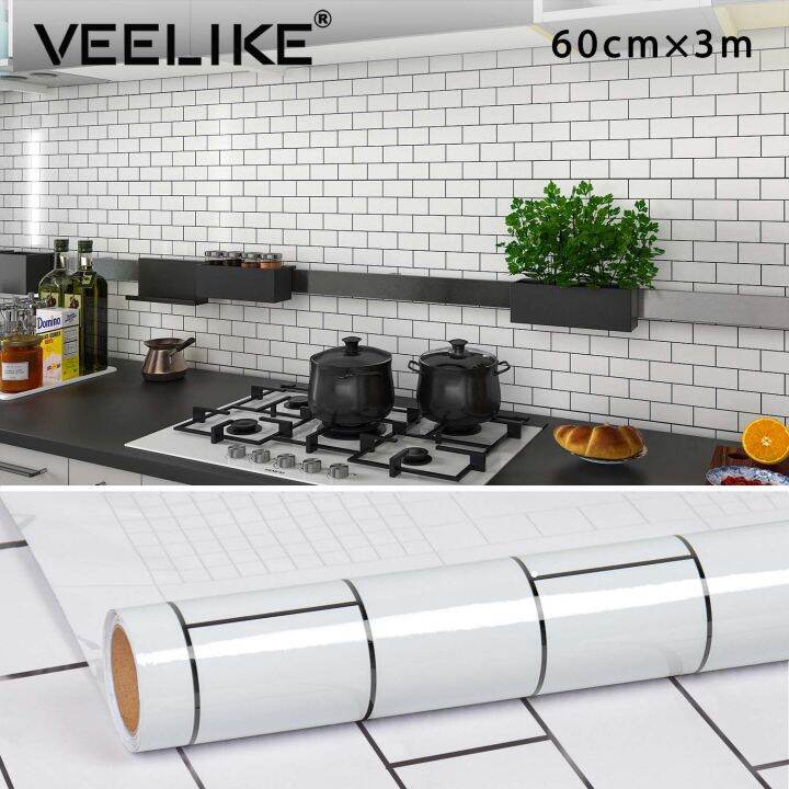 Veelike 60cm×3m Bricks Grids Wallpaper Aluminum foil Fire Prevention ...