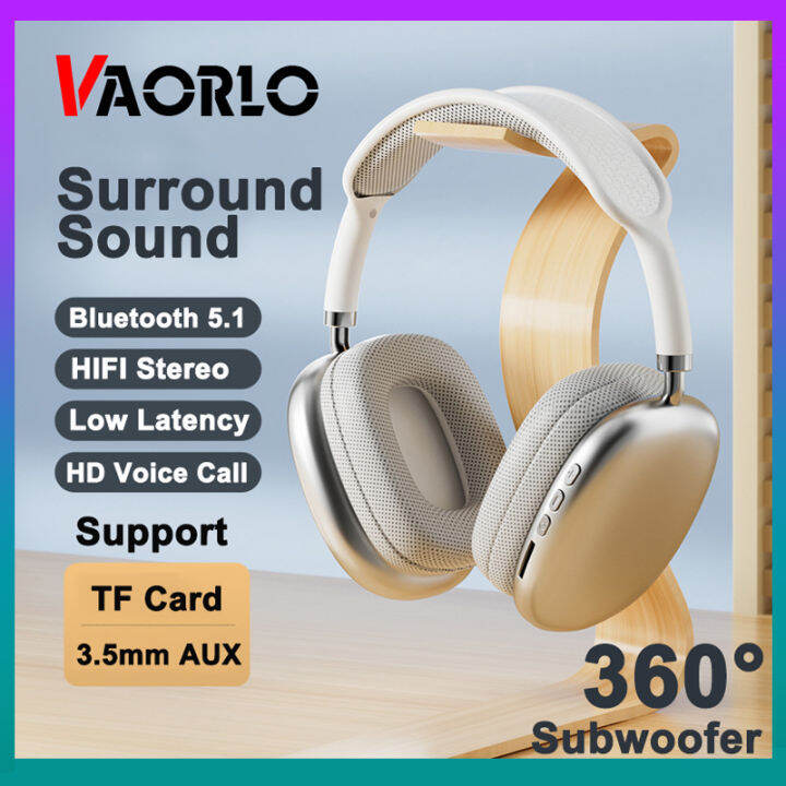 VAORLO หูฟังสวมศีรษะพร้อมไมโครโฟนซับวูฟเฟอร์หูฟังไร้สายหูฟังบลูทูธของแท้สำหรับหูฟัง Airpods Max ...