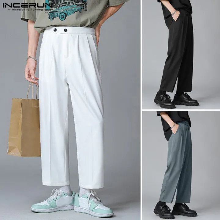 Beehoo INCERUN Men Casual Straight Leg Loose Pants Trousers (Korean ...