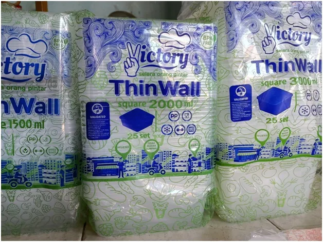 paket 150 pcs, Thinwall Victory segi kotak 2000 ml, lebih besar ...