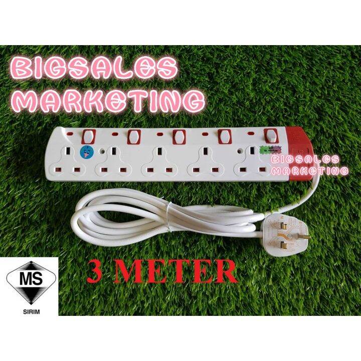 BIGSALES 5 Way x 3 Meter Extension Wire Trailing Socket | Lazada
