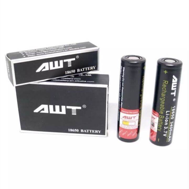 ถ่านชาร์จ 18650 AWT สีดำ 3400 mAh 2 ก้อน | Lazada.co.th