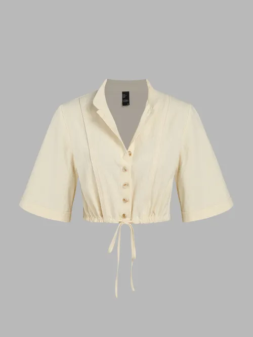 Cider Solid Collar Short Sleeve Crop Top | Lazada PH