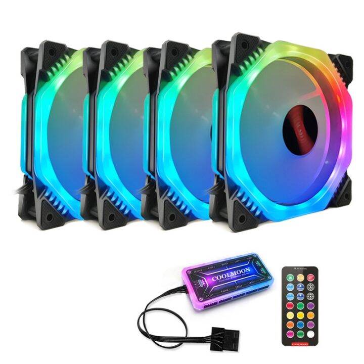 COOLMOON Computer Case PC Cooling Fan RGB Adjust 120mm Quiet+IR Remote ...