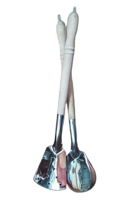 HEAVY DUTY PURE STAINLESS SANDOK WITH WOODEN HANDLE SET | Lazada PH