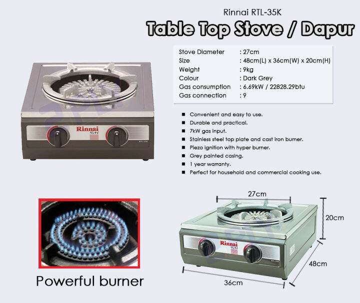 RINNAI GAS TABLE COOKER (RTL-35K) | Lazada