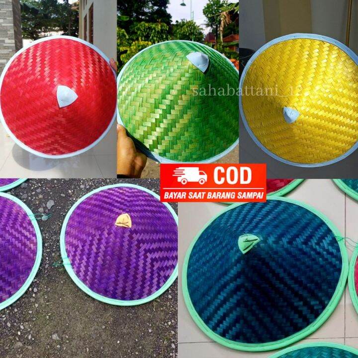 TOPI PETANI BAMBU ANTI PANAS - CAPING WARNA WARNI UNTUK ANAK ANAK ...