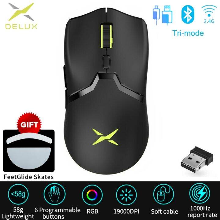 Delux M800 PRO PAW3370 Optical Bluetooth Wireless Gaming Mouse 19000 DPI Programmable ...