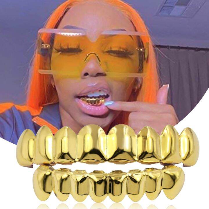 Plated Gold Grills Teeth For Men Women Iced Out Hip Hop Poker Diamond ...