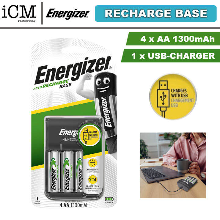 Energizer Recharge Base USB Charger with AA x4 NiMh 1300mAh ...