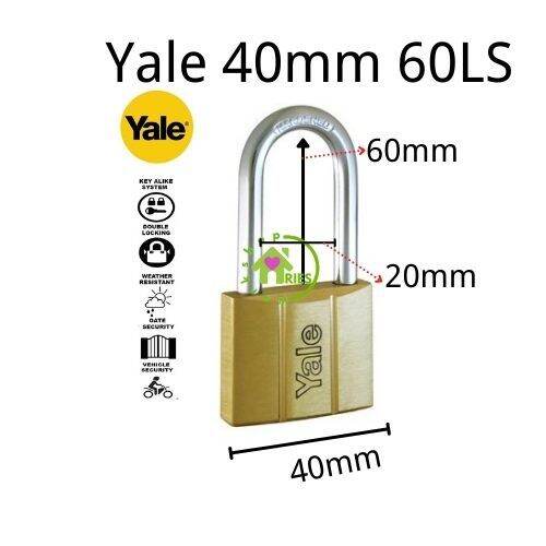 YALE V-Series Long Shackle 40mm Padlock 140-40LS60 Mangga pintu teringa ...