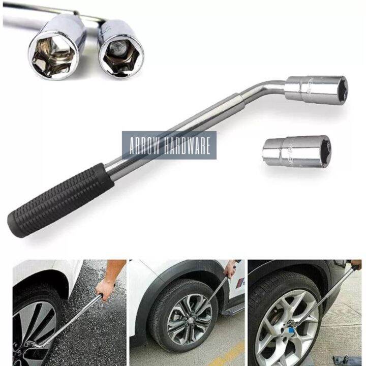Telescoping Wheel Lug Nut Wrench Kit 17/19/21/23MM Sockets Brace ...