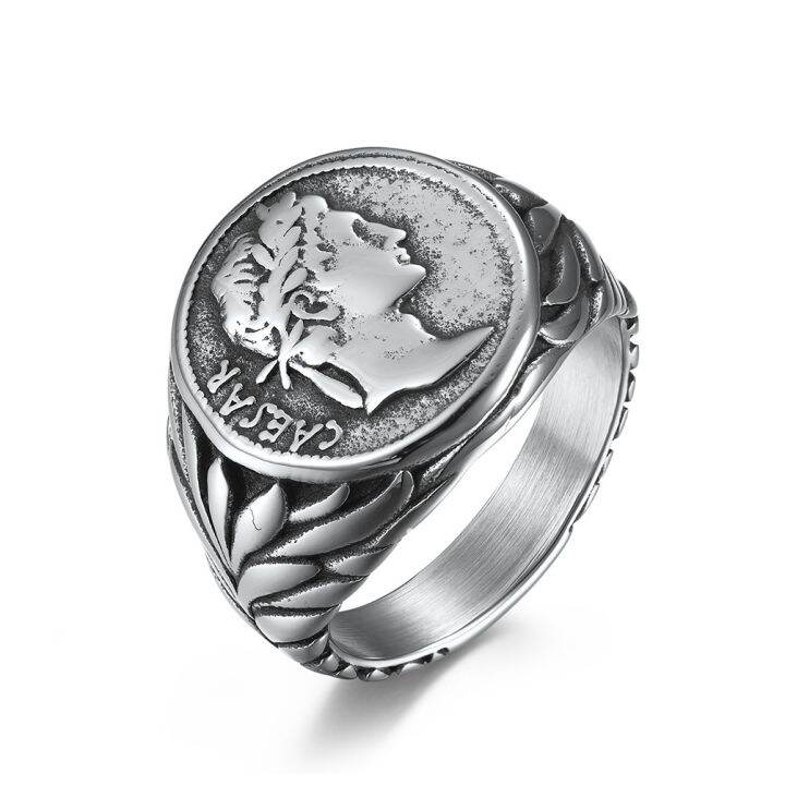Roman Gaius Julius Caesar Head Rings Vintage Stainless Steel Coin Jules ...