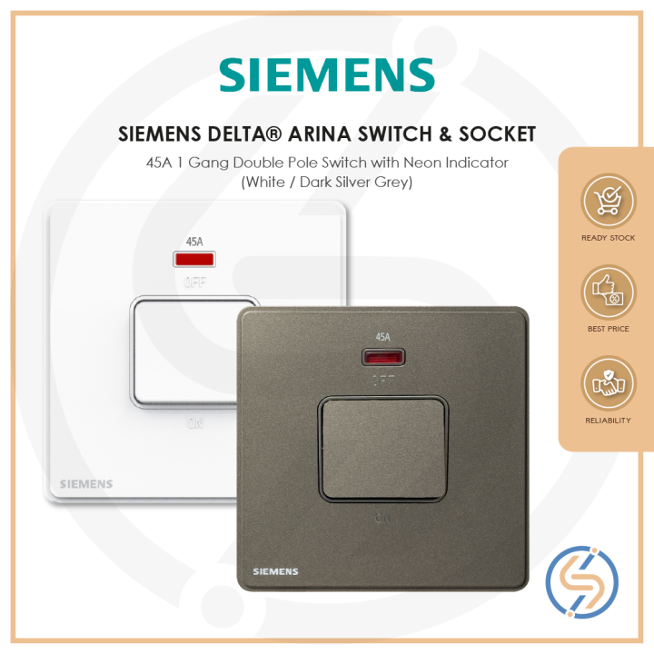 Siemens Delta Arina 45A 1 Gang Double Pole Switch with Neon Indicator ...