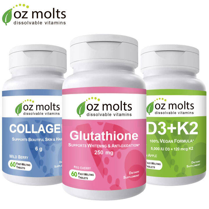 Ozmolts Glutathione Chewables Collagen Vitamin D3 + K2 Tablets Anti ...