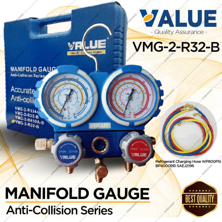 (NEW) VALUE DUAL MANIFOLD GAUGE SET R410A/R32/R22/R134A VMG-2-R32-B | Lazada