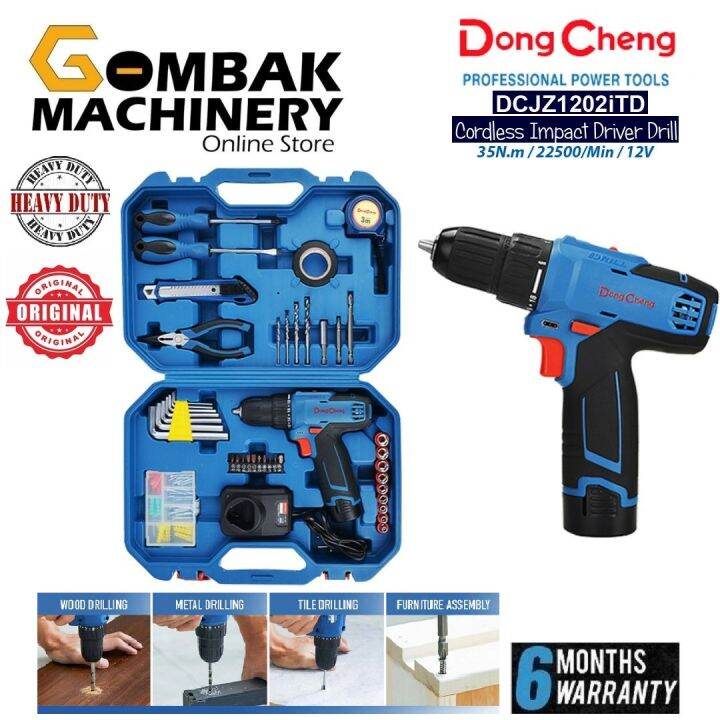 DongCheng 12V Cordless Hammer Drill with Hand Tool Set DCJZ1202ITD ...