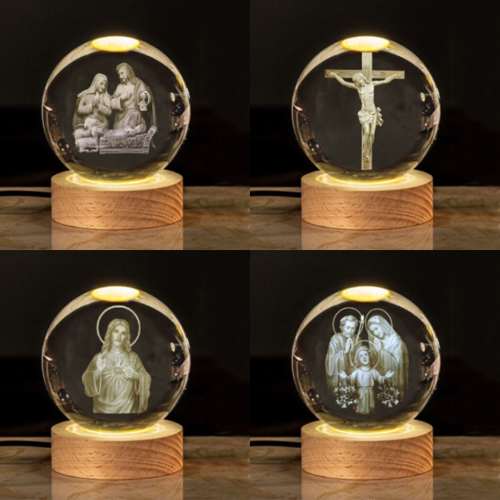 3D lamp crystal ball night lamp USB desk light with wooden base ...