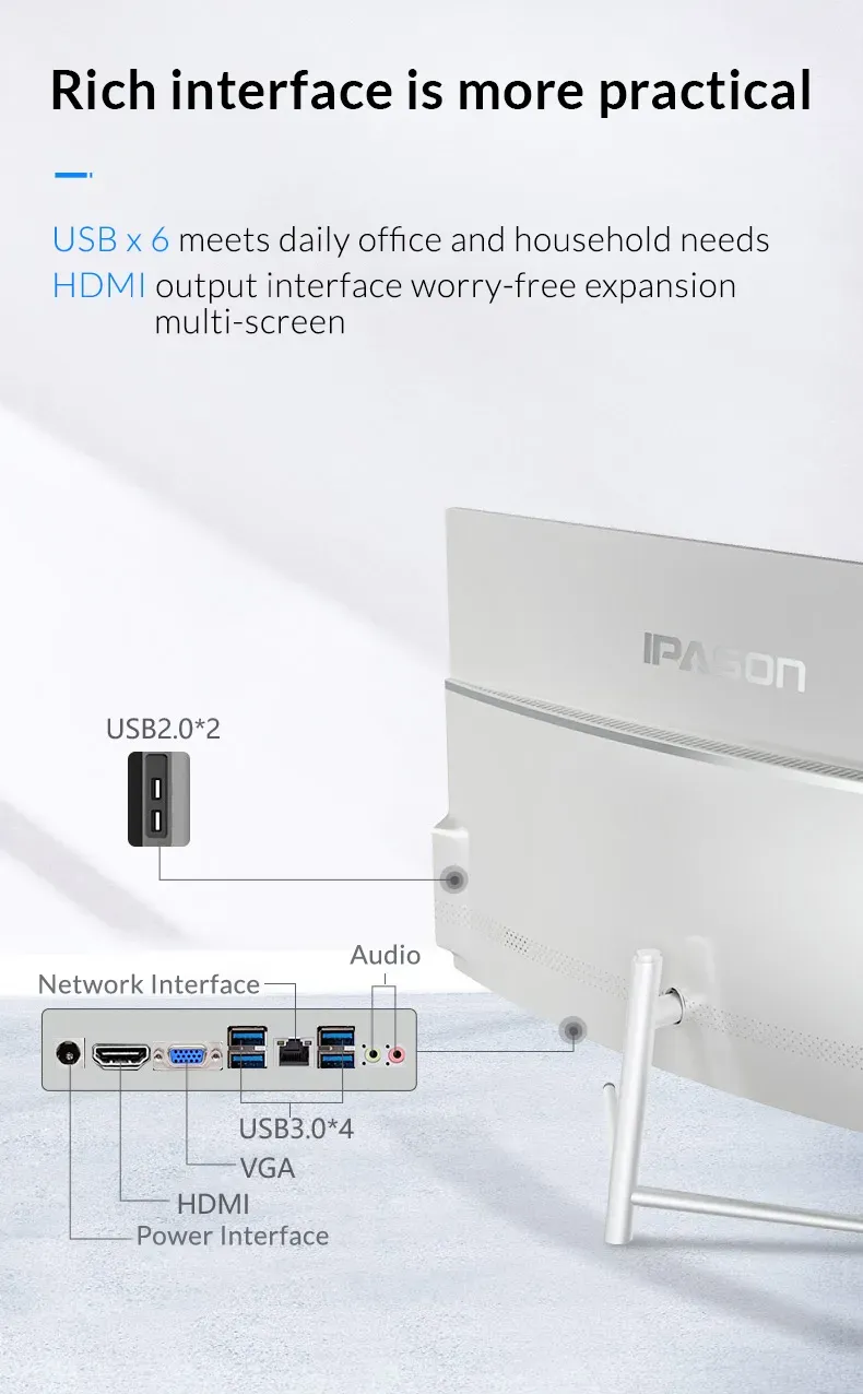 IPASON Intel 4 Core A3 N5095 23.8″ 1920 x 1080 256 GB SSD 8GB With Free Wireless Keyboard ...