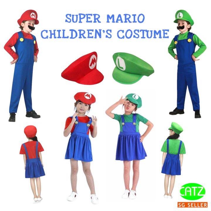 Super Mario Kids Costume Mario Luigi Children's Day Party Costume Halloween Cosplay | Lazada ...