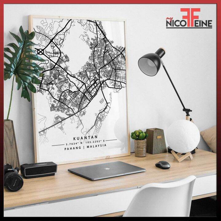 [POSTER ONLY] Kuantan Pahang Minimal City Map with Coordinate Black and ...