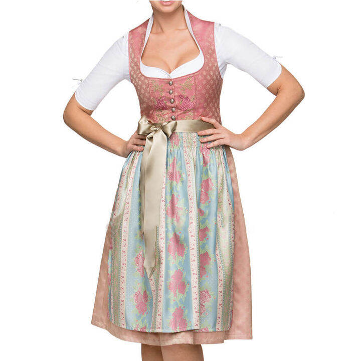 สตรี Oktoberfest เครื่องแต่งกายสีชมพูผู้ใหญ่ dirndl บาวาเรียแบบดั้งเดิม ...