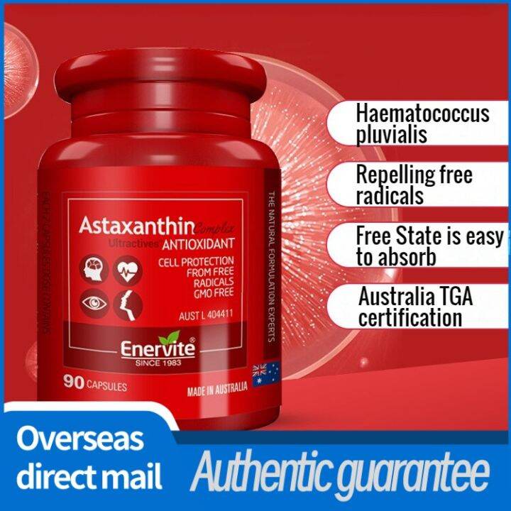 EnerVite Astaxanthin Capsules 90 Capsules/Bottle - Guided by Rain-Grown Haematococcus Pluvialis ...