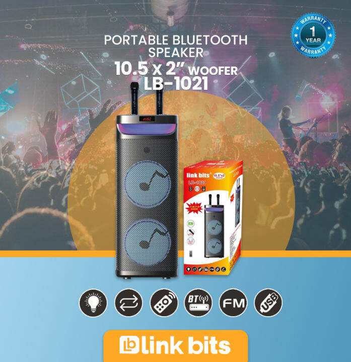 Link Bits LB-1021 10.5'' x2 Portable Party Speaker Wireless Bluetooth Speaker Karaoke with Free ...