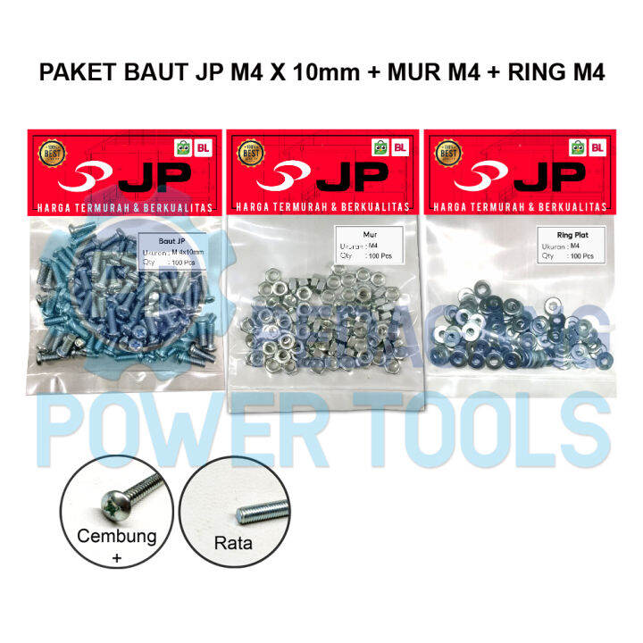 PAKET 3 SET JP M 4x10 BAUT MUR RING PLAT M 4 x 10 MUR M4 ISI 100 PCS | Lazada Indonesia