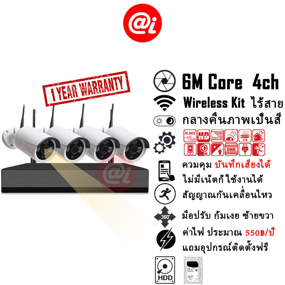 ชุดกล้องวงจรปิดไร้สาย 4 Ch Fhd 1080p Cctv Wifi Wireless Kit 6 0 Mp 6