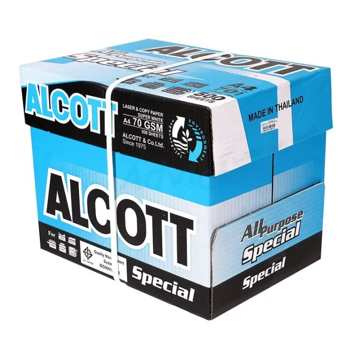 กระดาษถ่ายเอกสาร A4 70g Alcott 5รีม กล่อง กล่องฟ้า Th