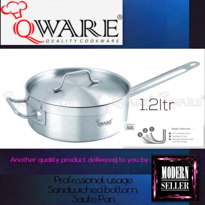 PAN0160 1865 1.2LTR QWARE SANDWICH BOTTOM SAUTE PAN DIA18X6.5CM | Lazada