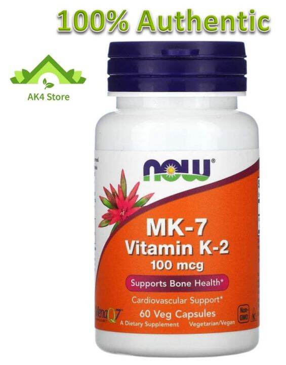 MK-7 Vitamin K-2 100 mcg 60 Capsules, Supports Bone Health, Now Foods ...