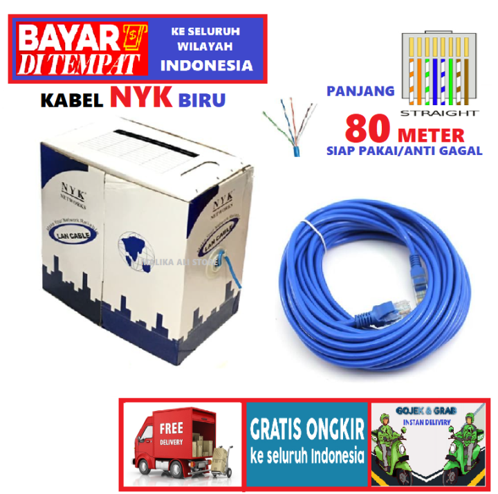 Kabel LAN WIFI ROUTER Cat 5E NYK BIRU-Panjang 80 Meter Siap pakai dan ...