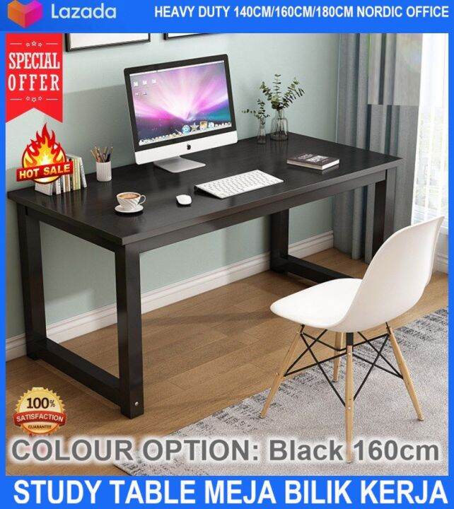 Heavy Duty 140cm/160cm/180cm Nordic Office Study Table Meja Bilik Kerja ...