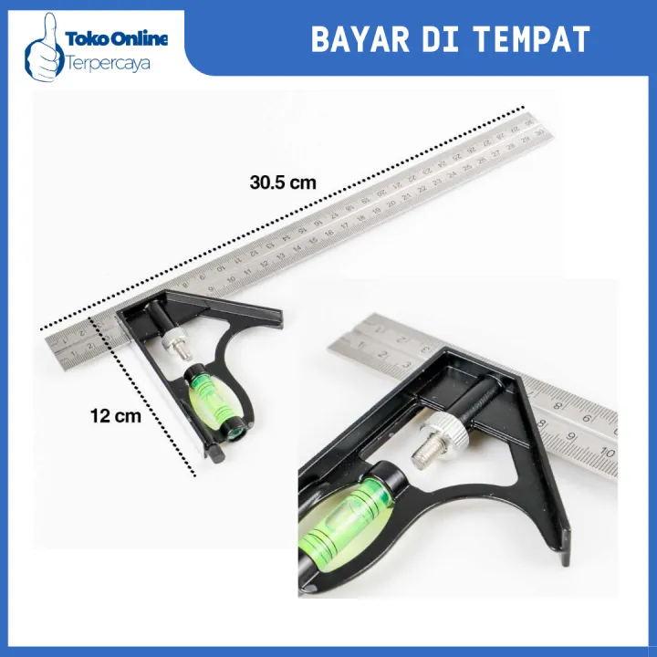 COD Penggaris Siku Tukang Multifungsi Pengukuran 0-300 mm / Alat Ukur ...