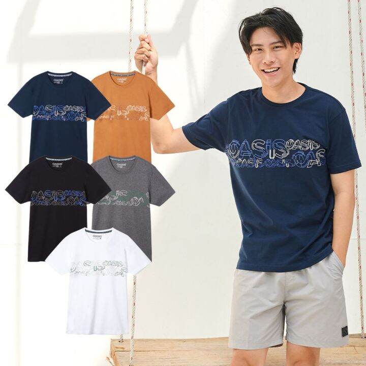 OASIS Monogram เสื้อยืด ผู้ชาย คอกลม เสื้อยืดผู้ชาย cotton100% พิมพ์ลาย ...