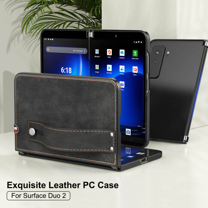 Untuk Casing Microsoft Surface Duo 2 dengan Tali Tangan Casing Pelindung Kulit PU untuk Surface ...