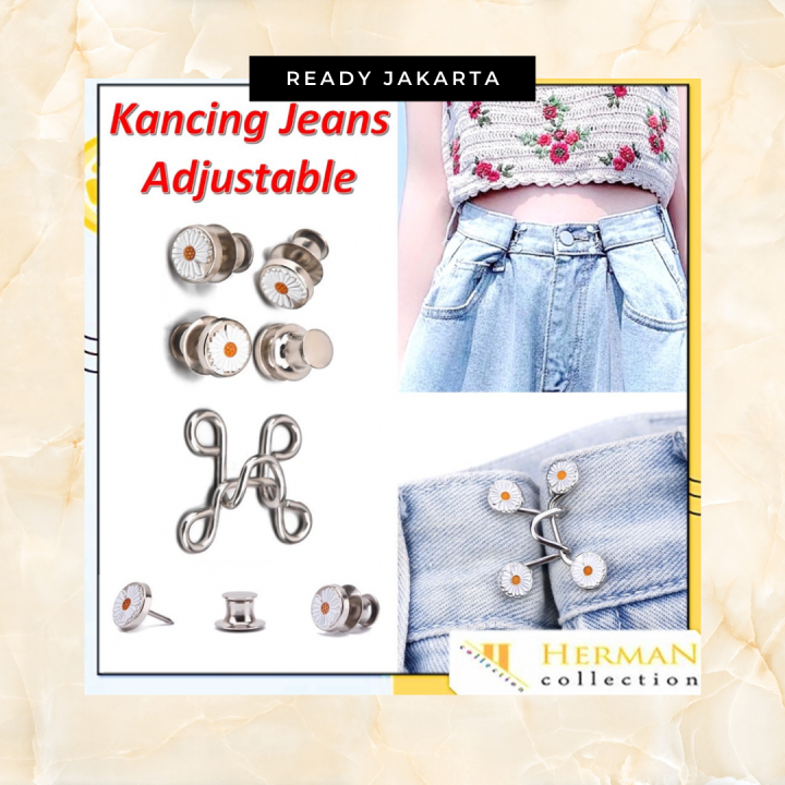 Kancing Jeans Logam Simple Adjustable Motif Bunga Daisy Kait Pengecil ...