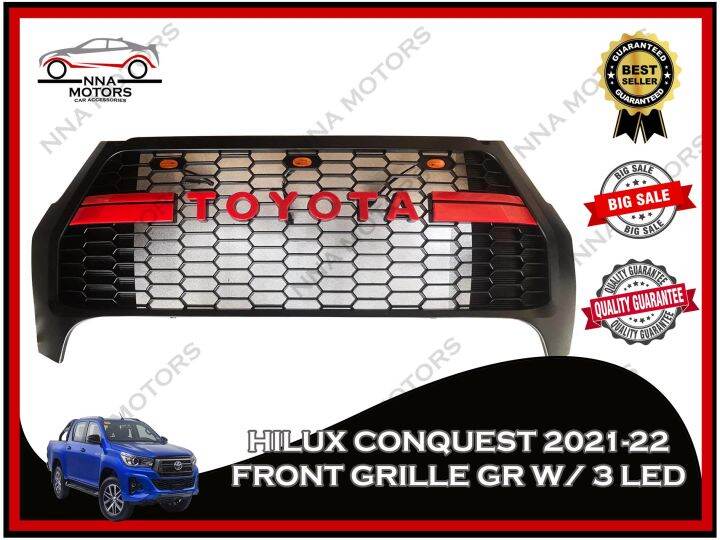 TOYOTA HILUX CONQUEST 2021 Front Grille Car Grill Guard All Black & Red ...