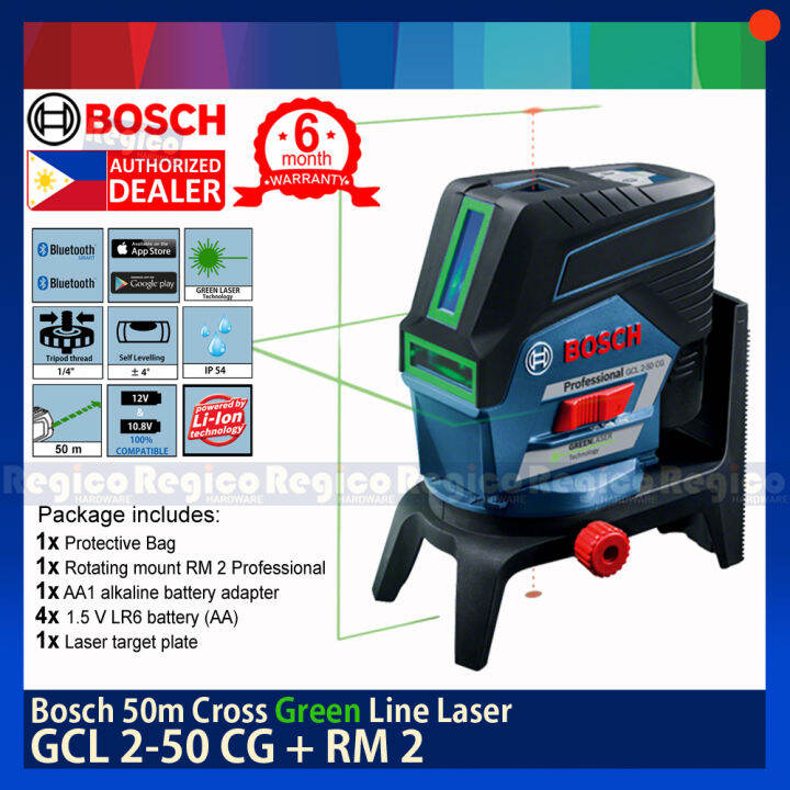 BOSCH GCL 2-50 CG 50m Cross Green Line Laser with Bluetooth Connection ...