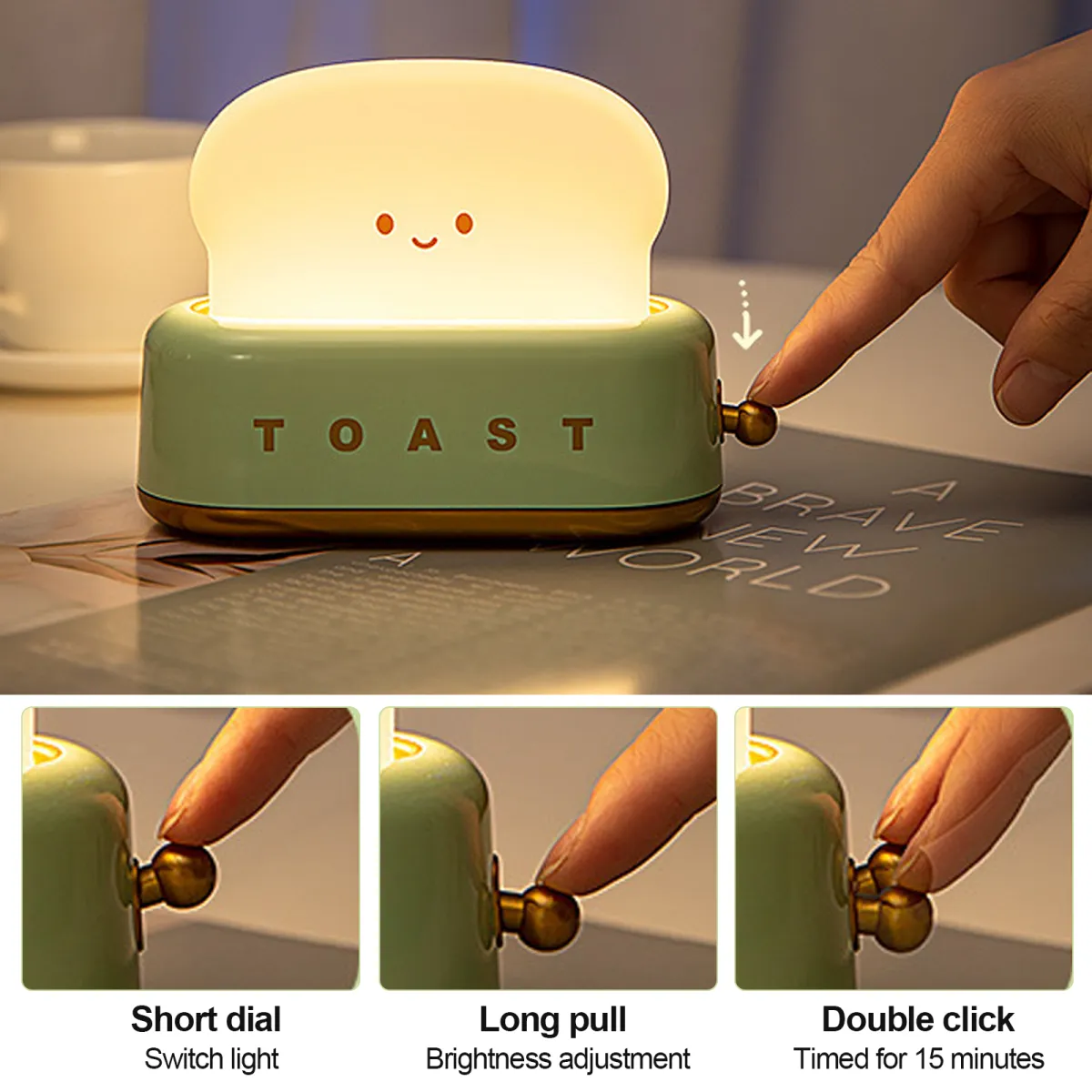 Cute Battery Night Light ,toast Bread Led Food Lamp With Rechargeable ...