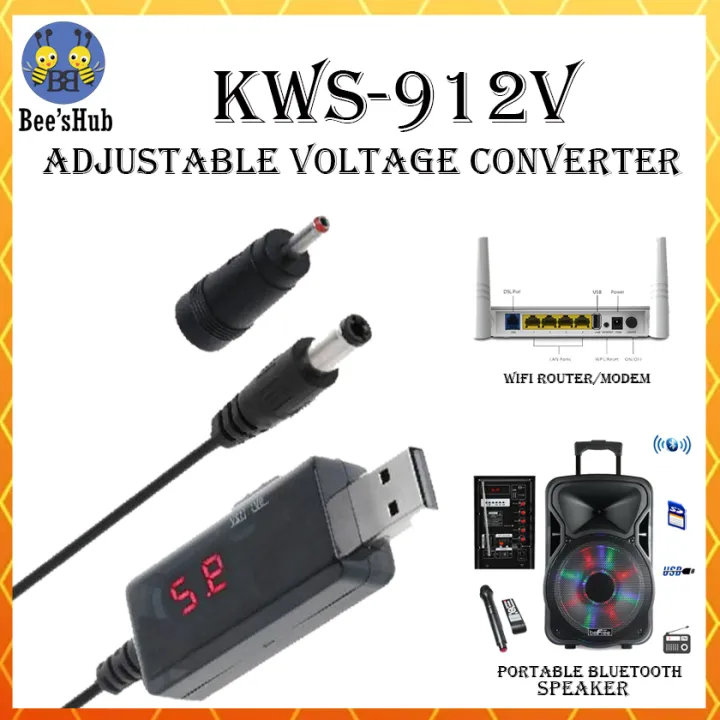 KWS-912V USB Boost Cable 5V Step Up to 9V 12V Adjustable Voltage Converter 1A Step-up Volt ...