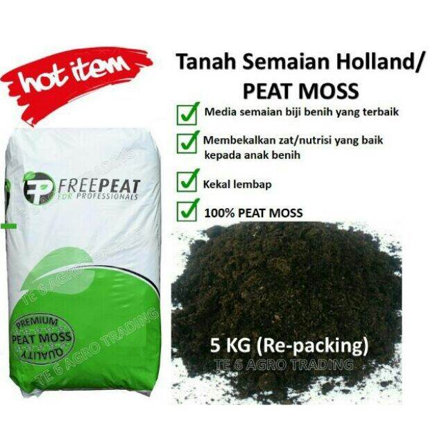 5KG FREEPEAT PEATMOSS TANAH HOLLAND TANAH SEMAIAN TERBAIK | Lazada